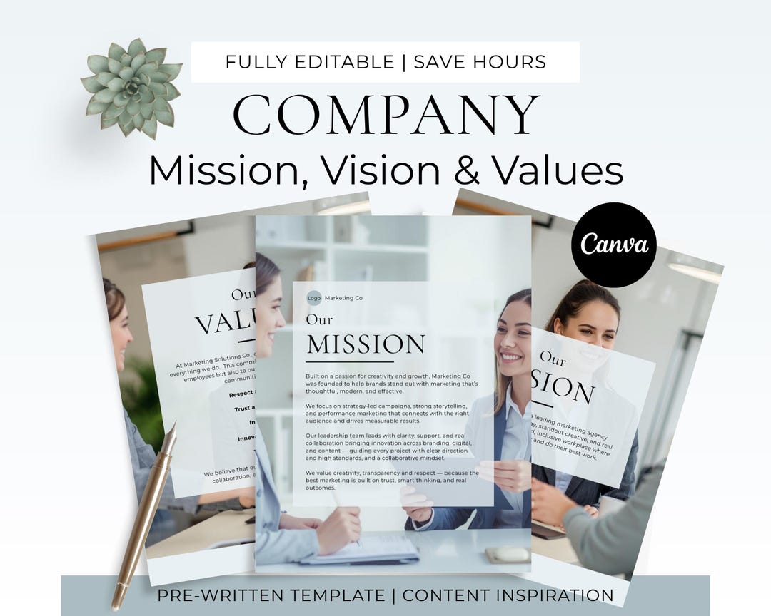 Company Mission, Vision and Values Statement Templates Canva, Business ...