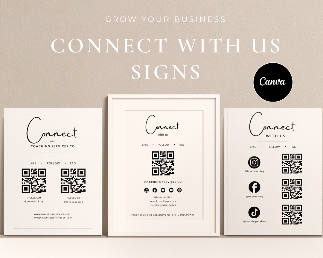 QR Code Sign Business Bundle, QR Code Business Sign, Facebook Social ...