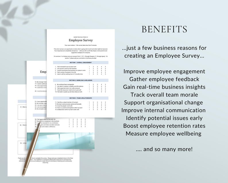 Employee Survey Template, Staff Engagement Questionnaire, HR Tools ...