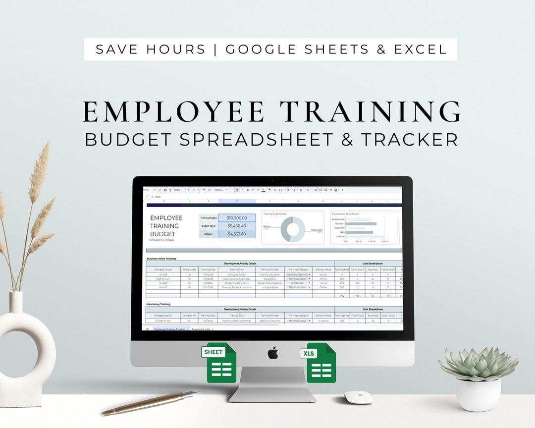 Employee Training Budget Spreadsheet Google Sheets, MS Excel, Staff ...