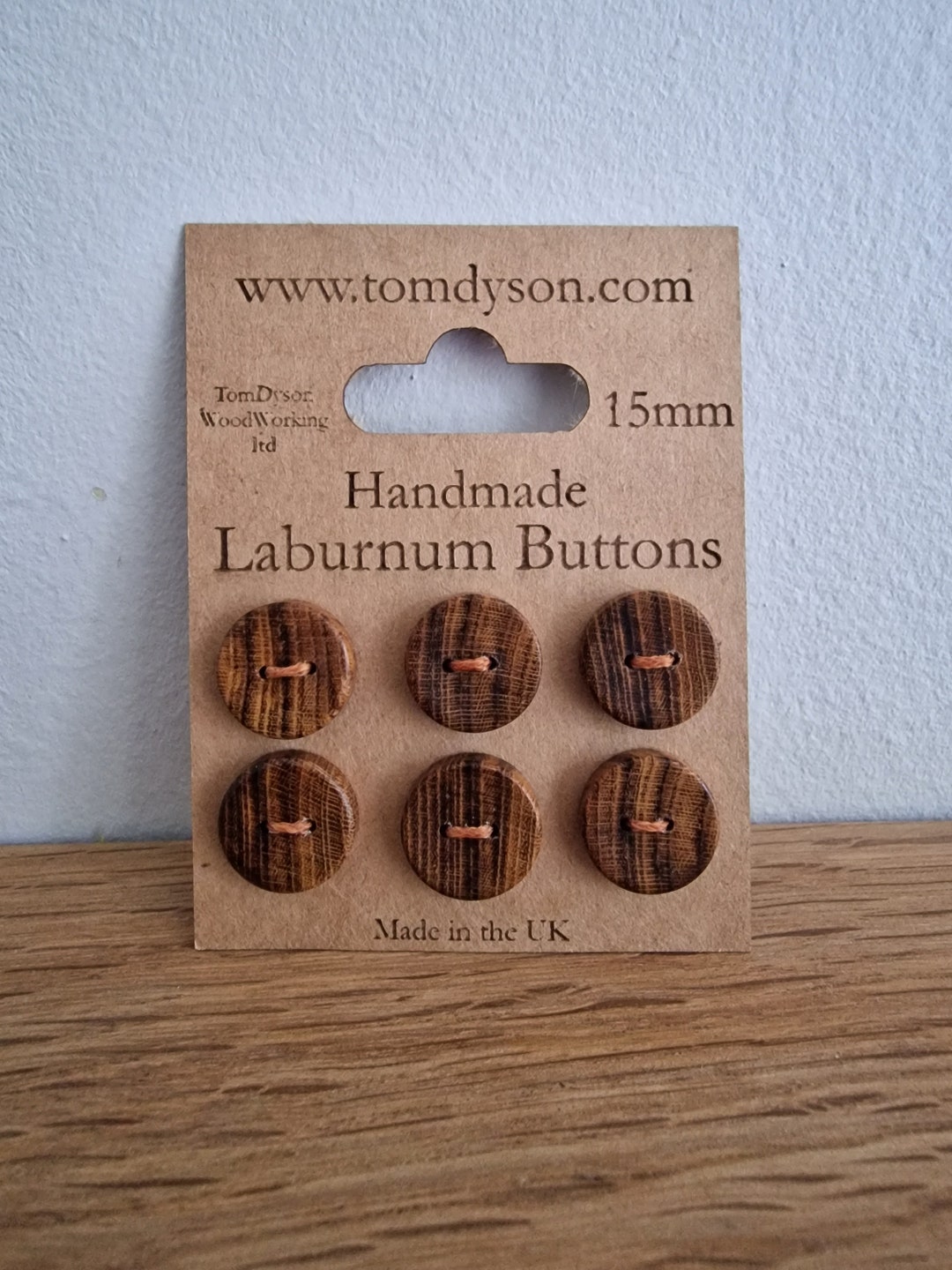6 Laburnum Buttons, Handmade Hardwood Buttons 15mm Diameter. Completely ...
