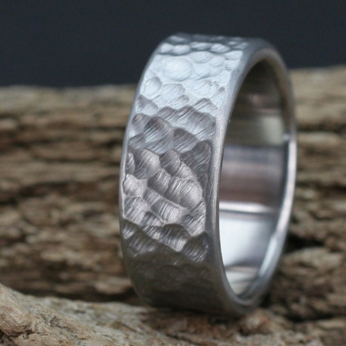 Hammered Finish Titanium Ring Personalized Unisex Wedding - Etsy