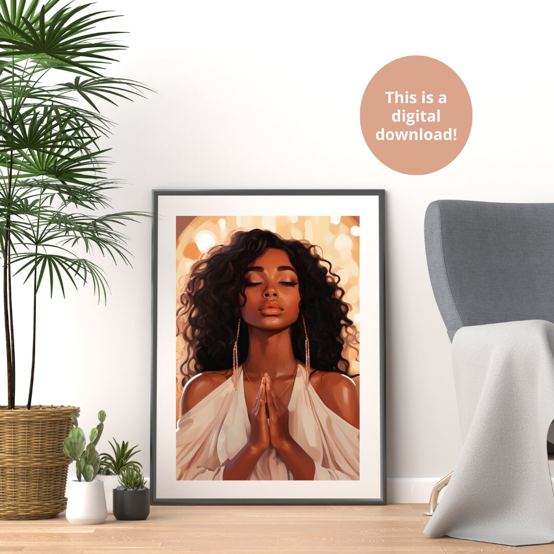 Black Woman Praying Wall Art, Luxury Art Print, Christian Black Girl ...