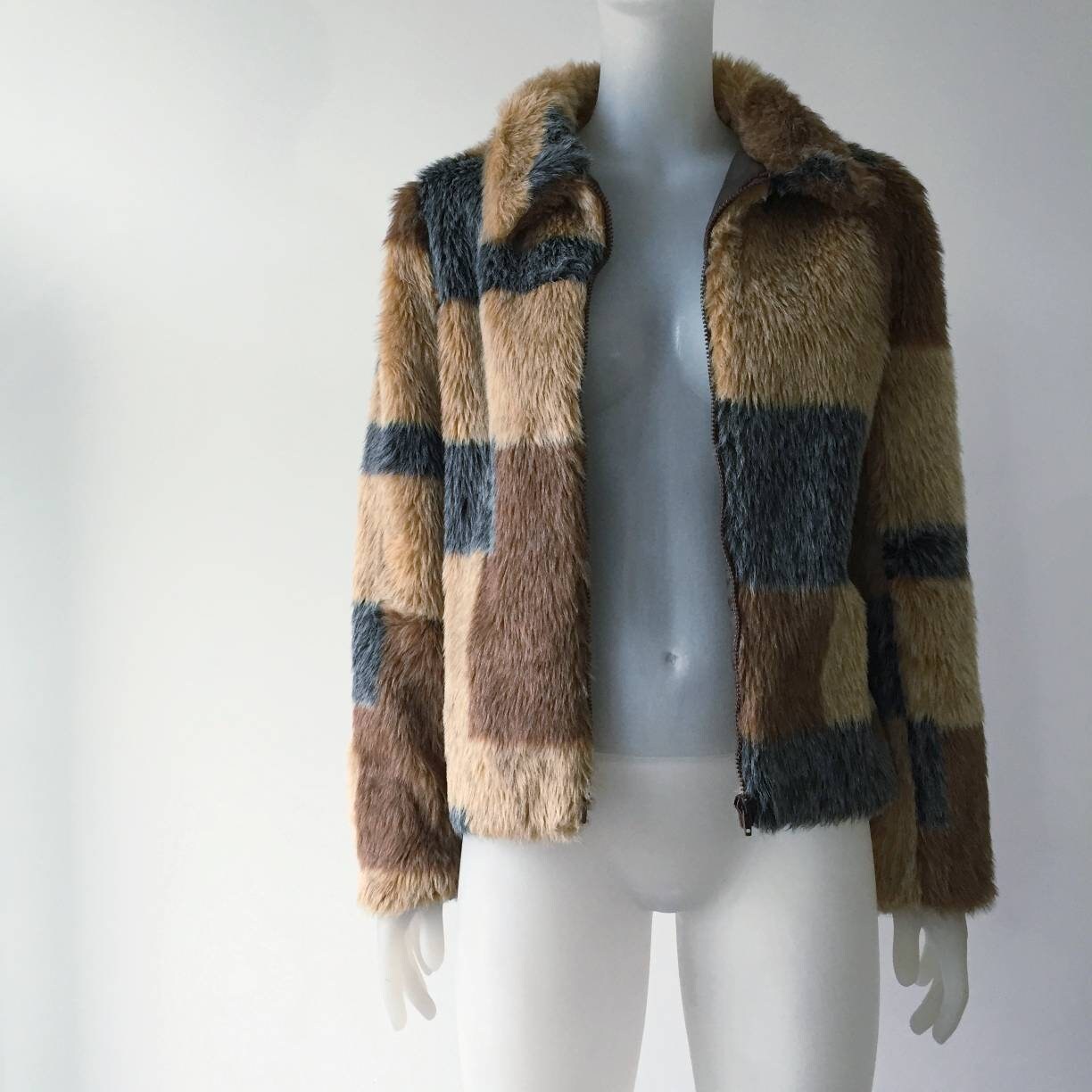 Y2k Vintage Fake Fell Patchwork Muster Jacke - Etsy.de