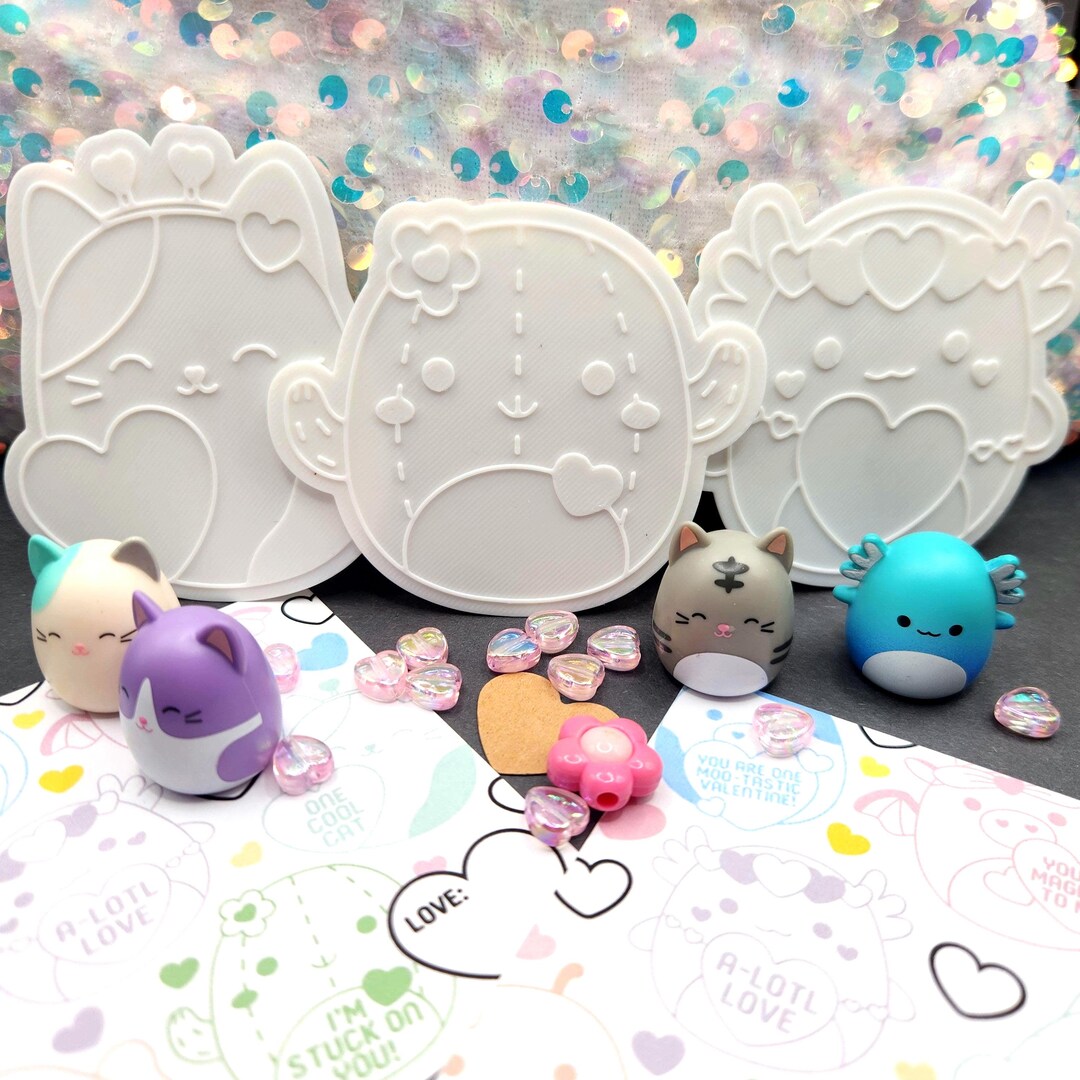 Squish Mallow Valentine's Cards, Color Your Own, 3D Printed Party ...