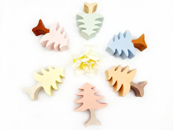 Pastel Wooden Pine Tree Toy Small World Play Waldorf Toys - Etsy