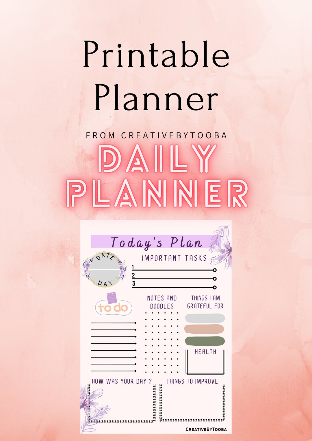 Digital Printable Daily Planner - Etsy