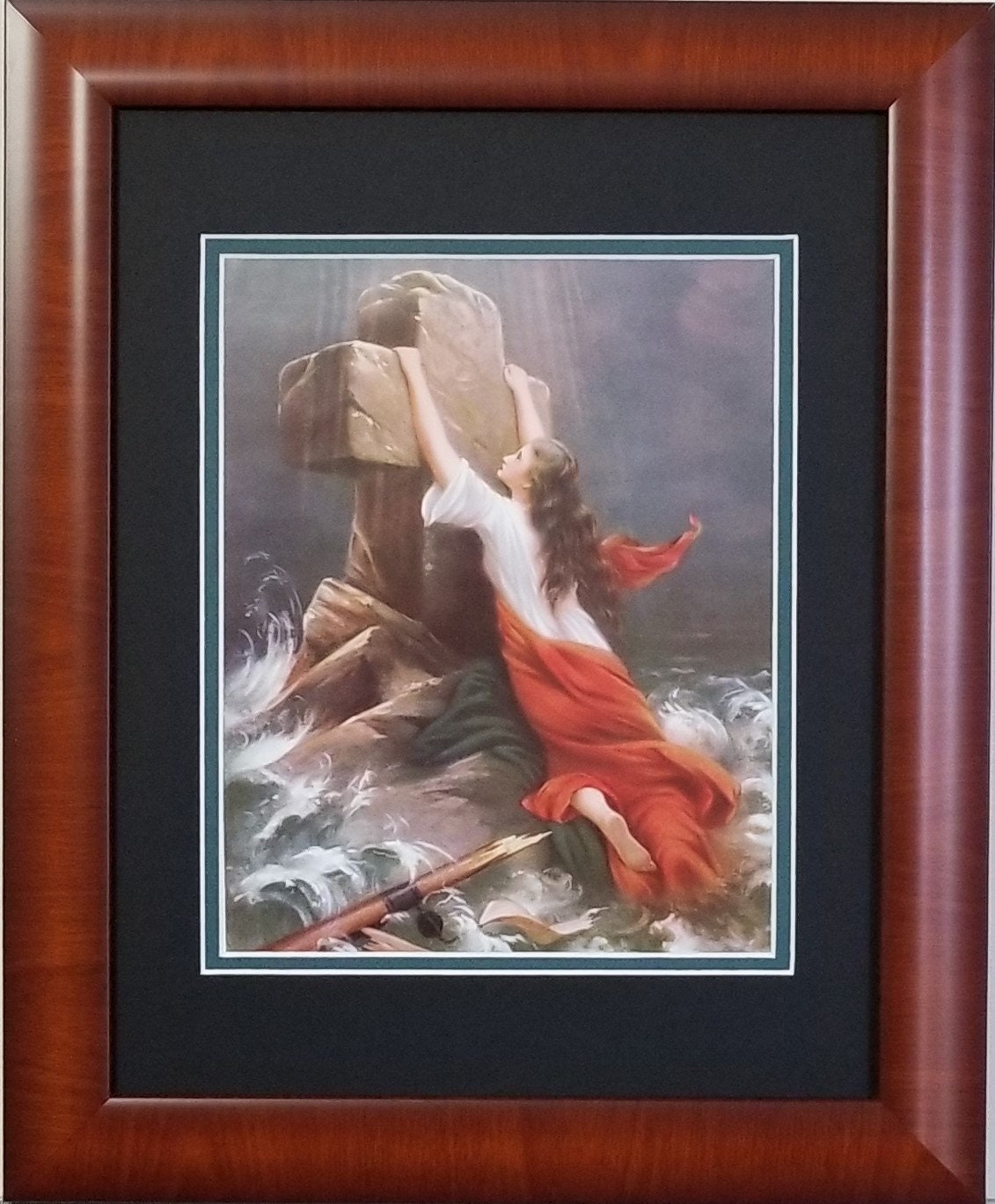 Woman Clinging to Cross in Storm Rock of Ages Framed Print - Etsy