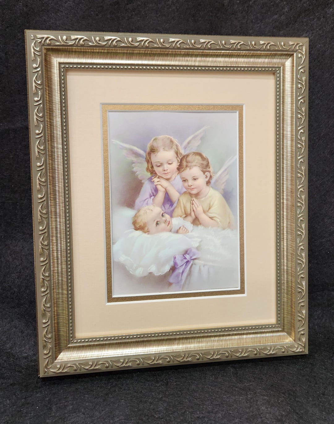 Guardian Angels Watching Over a Baby Custom Framed and Matted Christian ...