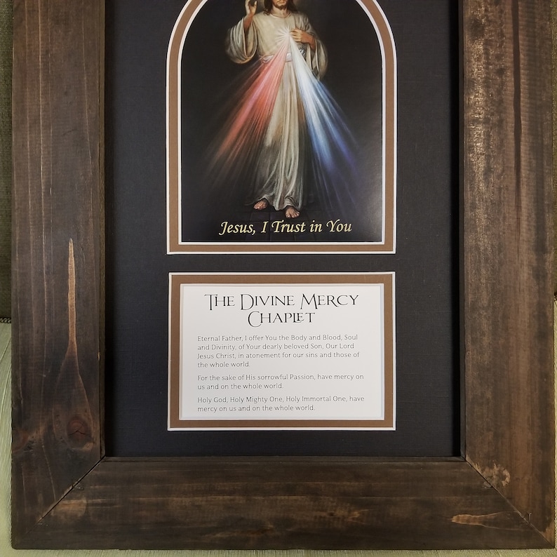 Divine Mercy Prayer Framed Art Image and Chaplet Prayer in Rustic ...