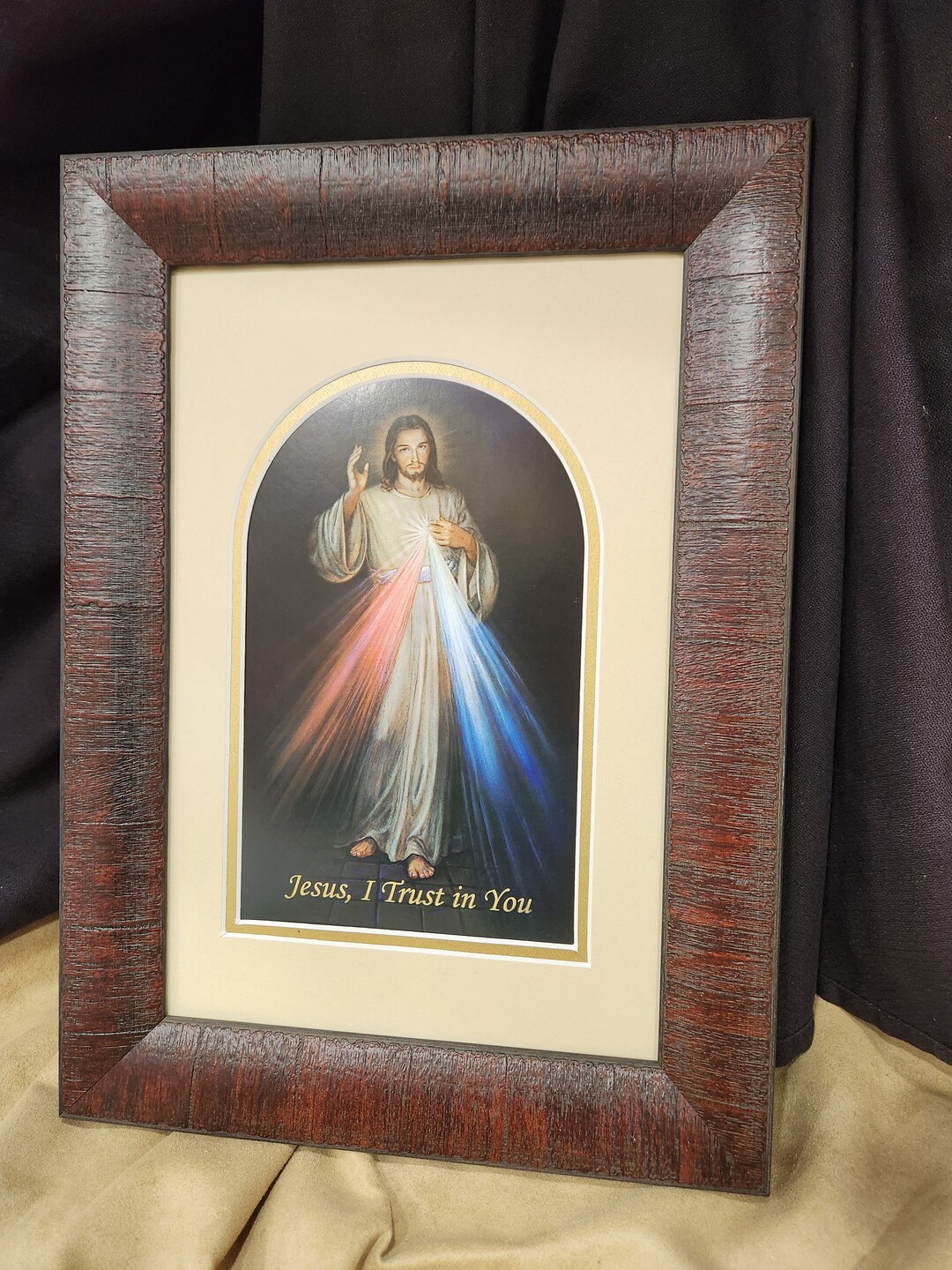 Divine Mercy Prayer Framed Art Image Custom Framed in Rustic Burgundy ...