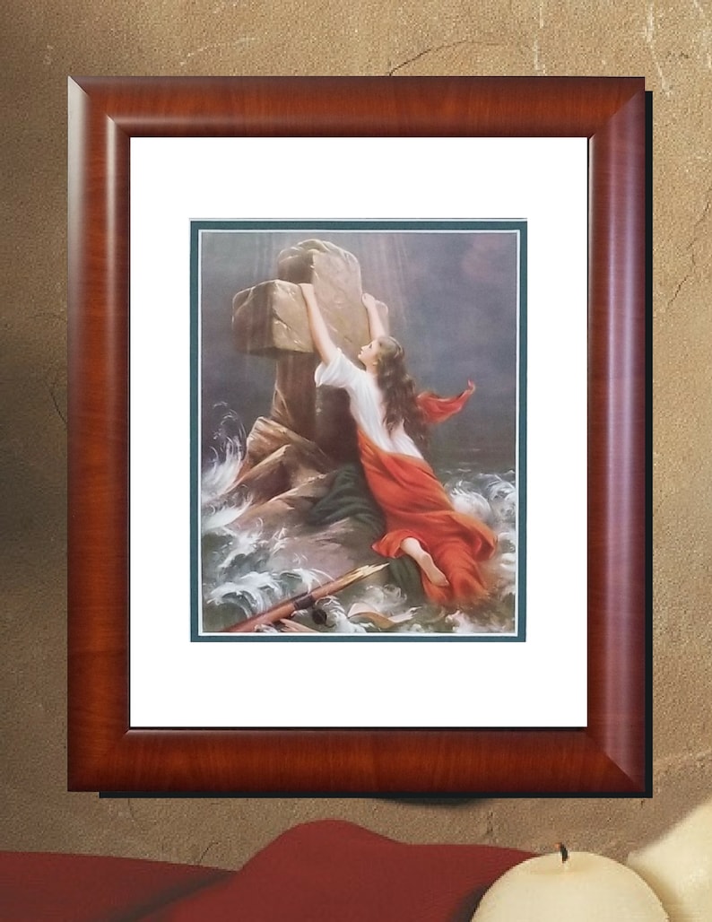 Woman Clinging to Cross in Storm Rock of Ages Framed Print - Etsy
