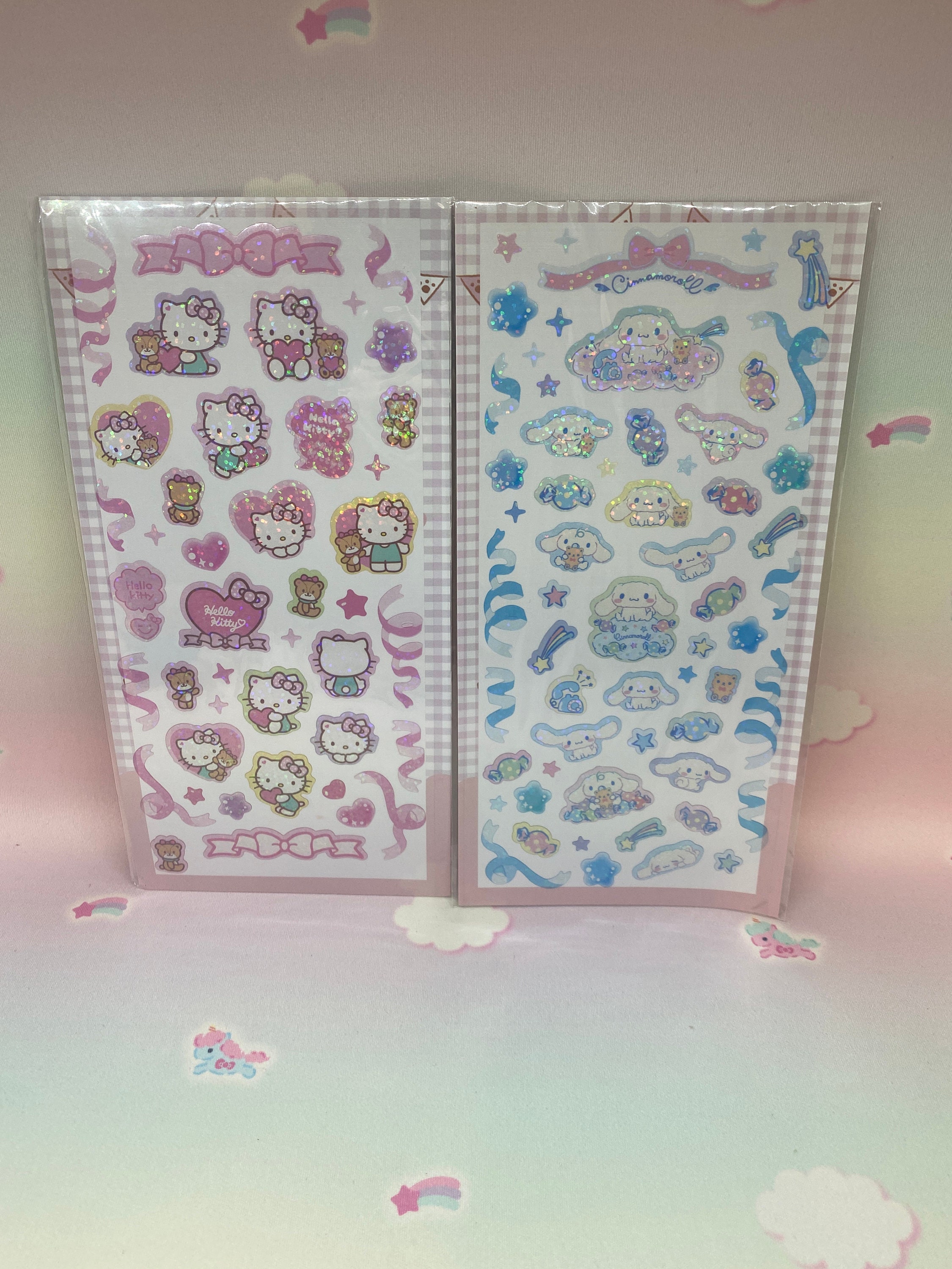 Hello Kitty and Cinnamoroll Sticker Sheet W/glitter Accents - Etsy