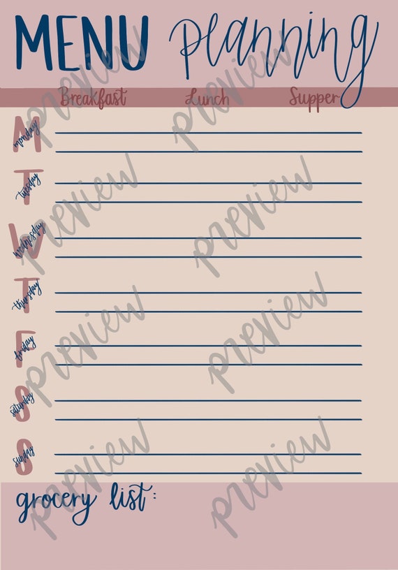 Menu Planning Digital Download - Etsy