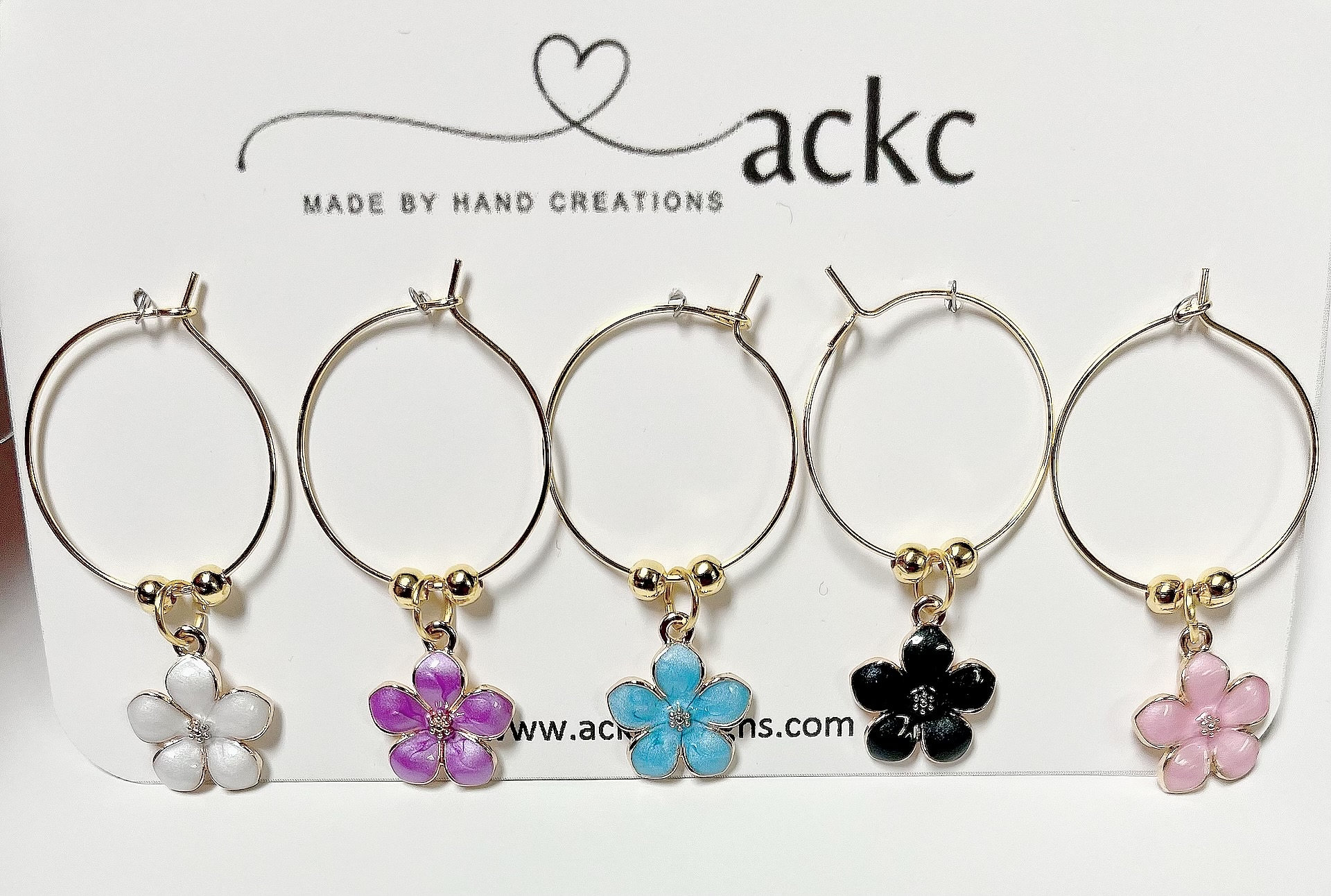 Flower Wine Glass Marker Charms Gold Metal Rings Gold Plated Enamel ...