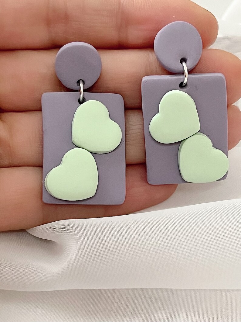 Handmade Heart Earings Pastel Colors. Spring Earings Large Lightweight ...