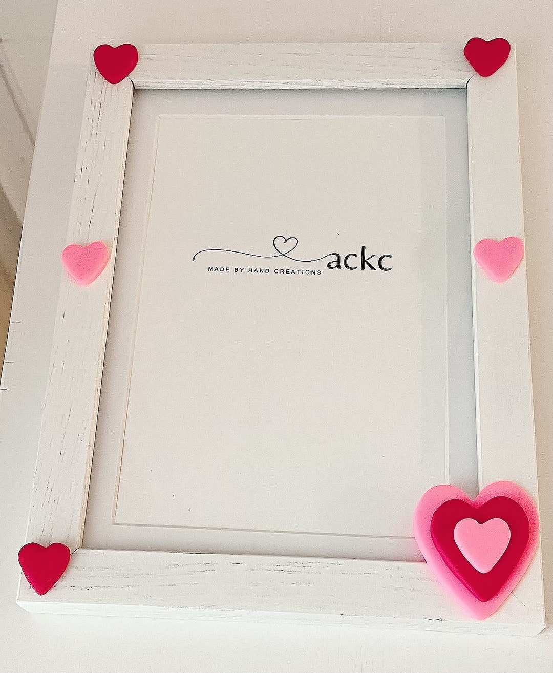 Handmade Hearts Pink and Red Picture Frame 5 X 7 Whitewash Rustic ...