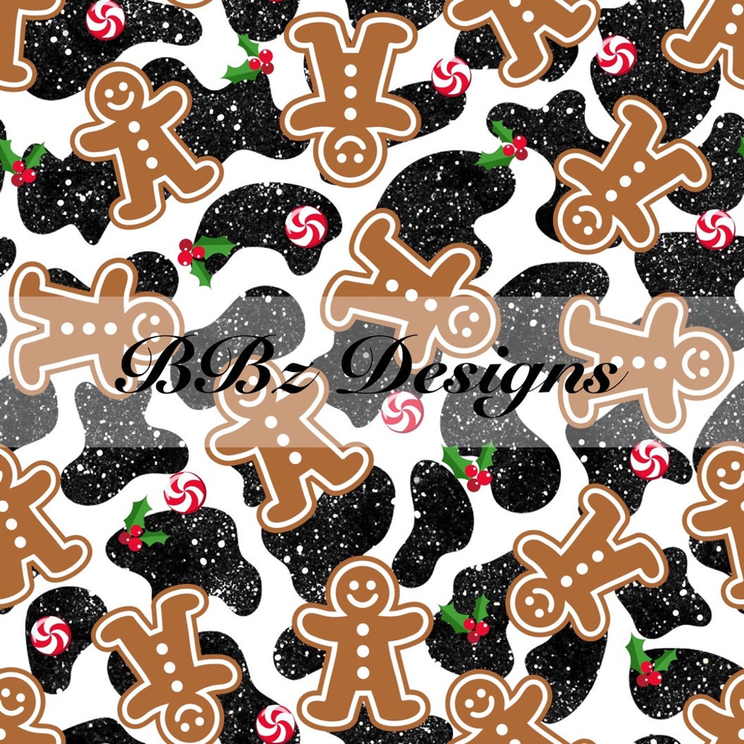 Cow Print Gingerbread Man File, Christmas Seamless File, Seamless File ...