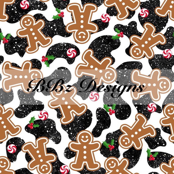 Cow Print Gingerbread Man File Christmas Seamless File - Etsy