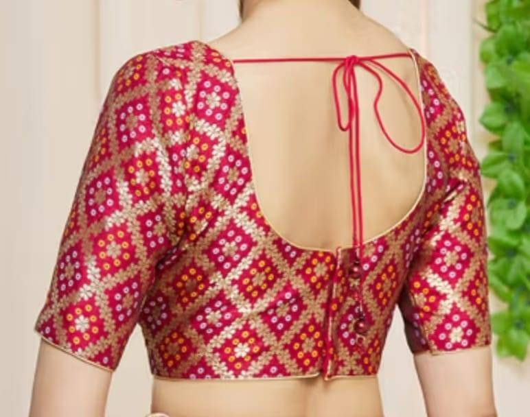 Red Bandhni Print Banarsi Blouse in Round Neck and Elbow - Etsy