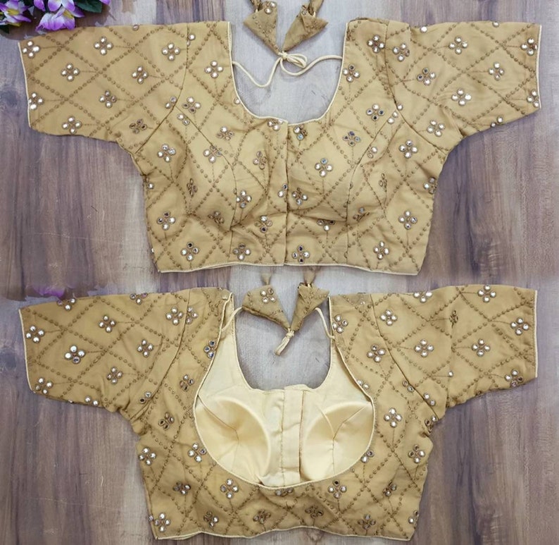 Made to Order Beautiful Black Mirror Work Blouse in Round Neck and ...