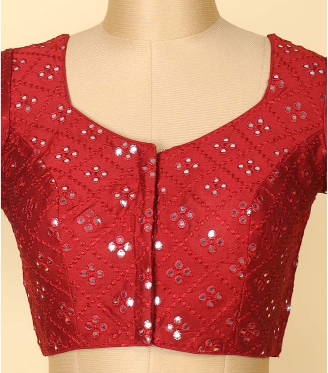 Beautiful Red Georgette Mirror and Thread Work Blouse in Sweetheart ...