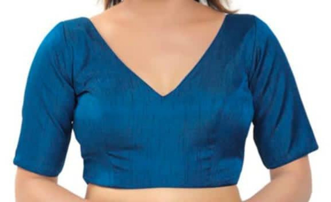 Ready-made Cobalt Blue Colour Blouse in Front and Back V Neck - Etsy