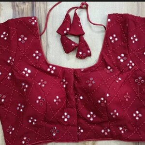 Made to Order Beautiful Black Mirror Work Blouse in Round Neck and ...