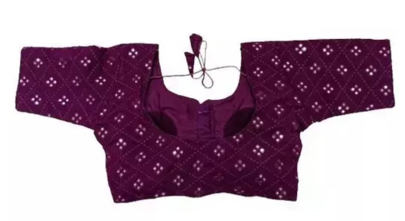 Made to Order Beautiful Black Mirror Work Blouse in Round Neck and ...