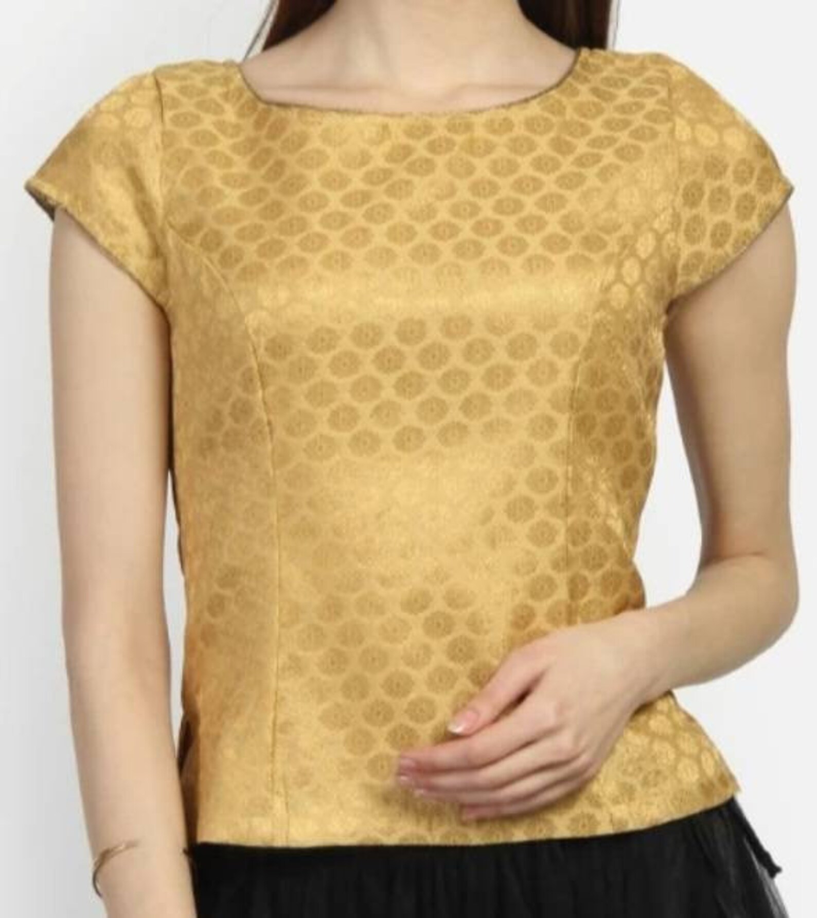 New Golden Brocade Short Kurti in Round Neck and Short Sleeves,lehanga ...