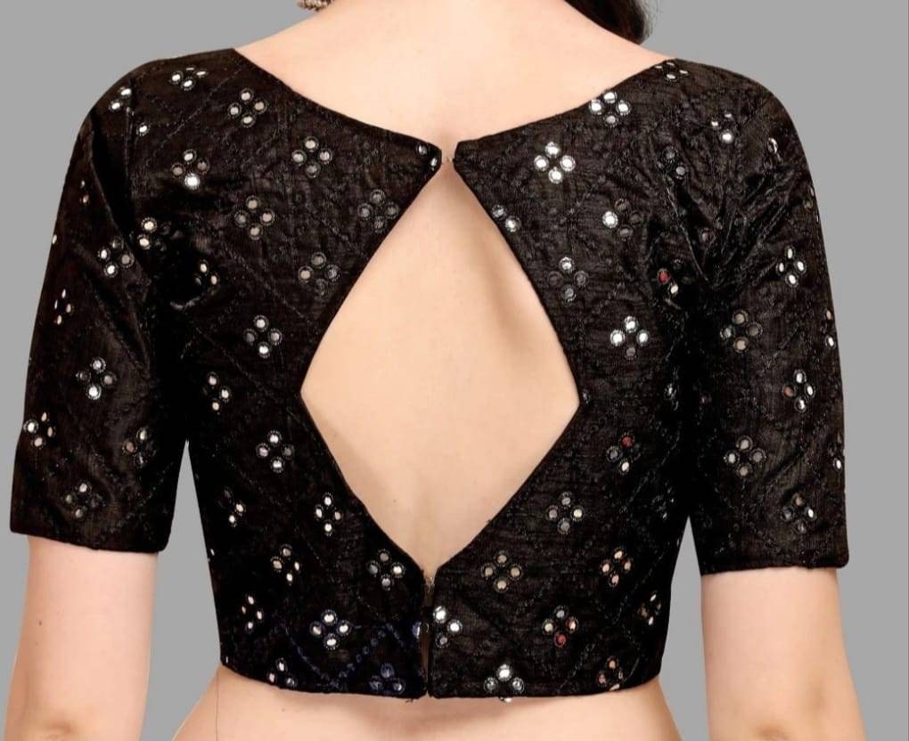 Beautiful Black Georgette Mirror Work Blouse in Boat Neck and ...