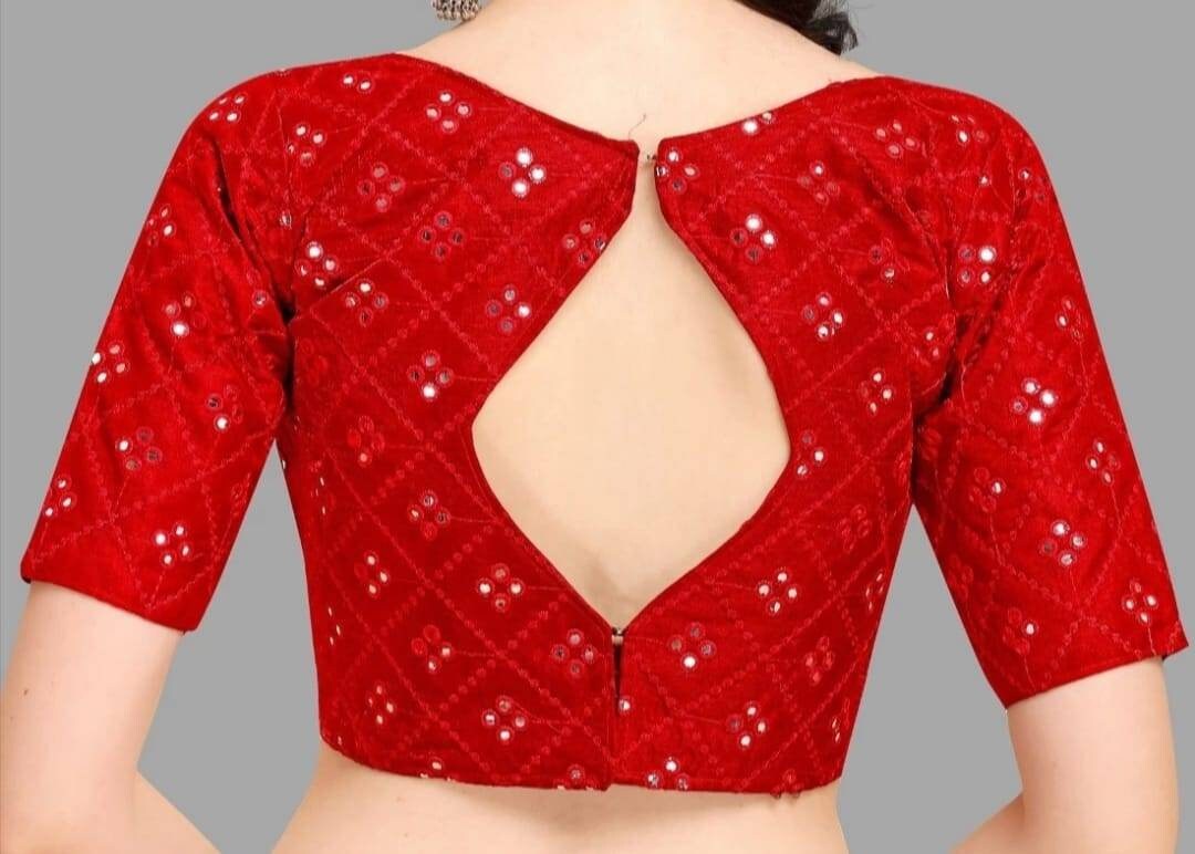 Beautiful Black Georgette Mirror Work Blouse in Boat Neck and ...