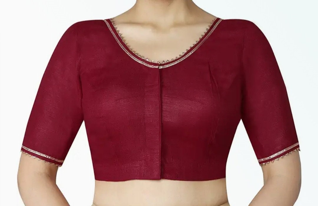 Ready to Wear Maroon Tapeta Blouse in Front and Back Round Neck and ...