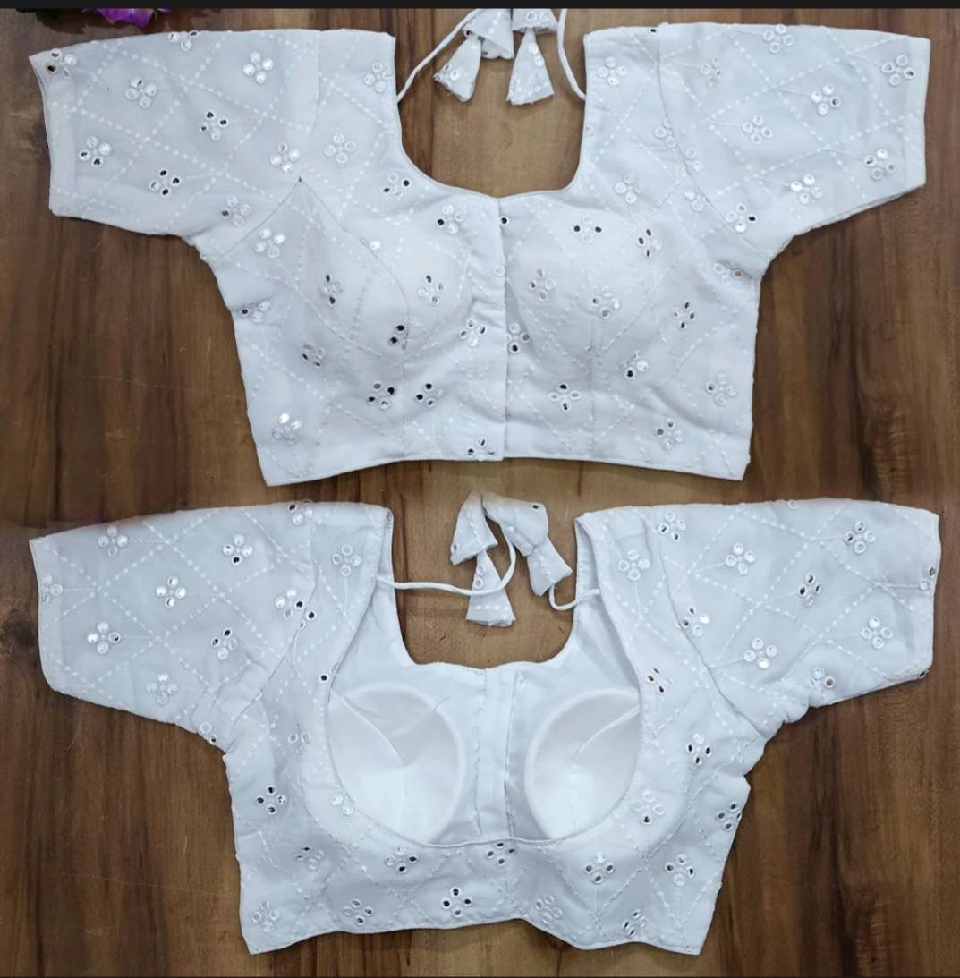 Made to Order Beautiful Black Mirror Work Blouse in Round Neck and ...