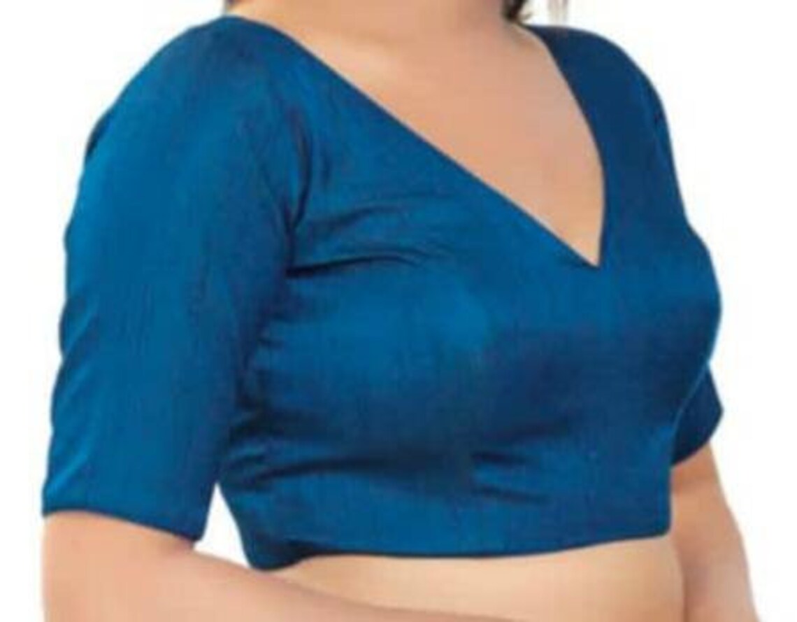 Ready-made Cobalt Blue Colour Blouse in Front and Back V Neck - Etsy
