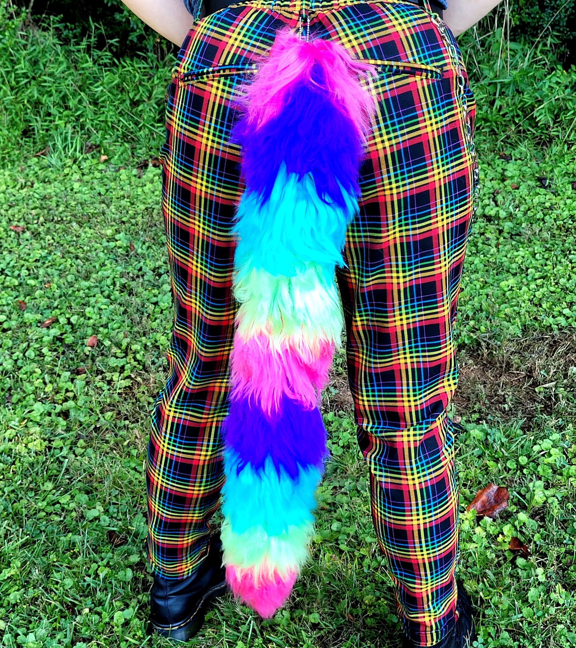 Rainbow Acrylic Cat Yarn Tail With Bright Pink, Green, Blue, and Purple ...