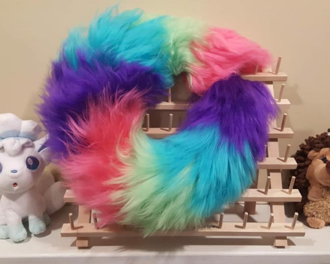 Rainbow Acrylic Cat Yarn Tail With Bright Pink, Green, Blue, and Purple ...