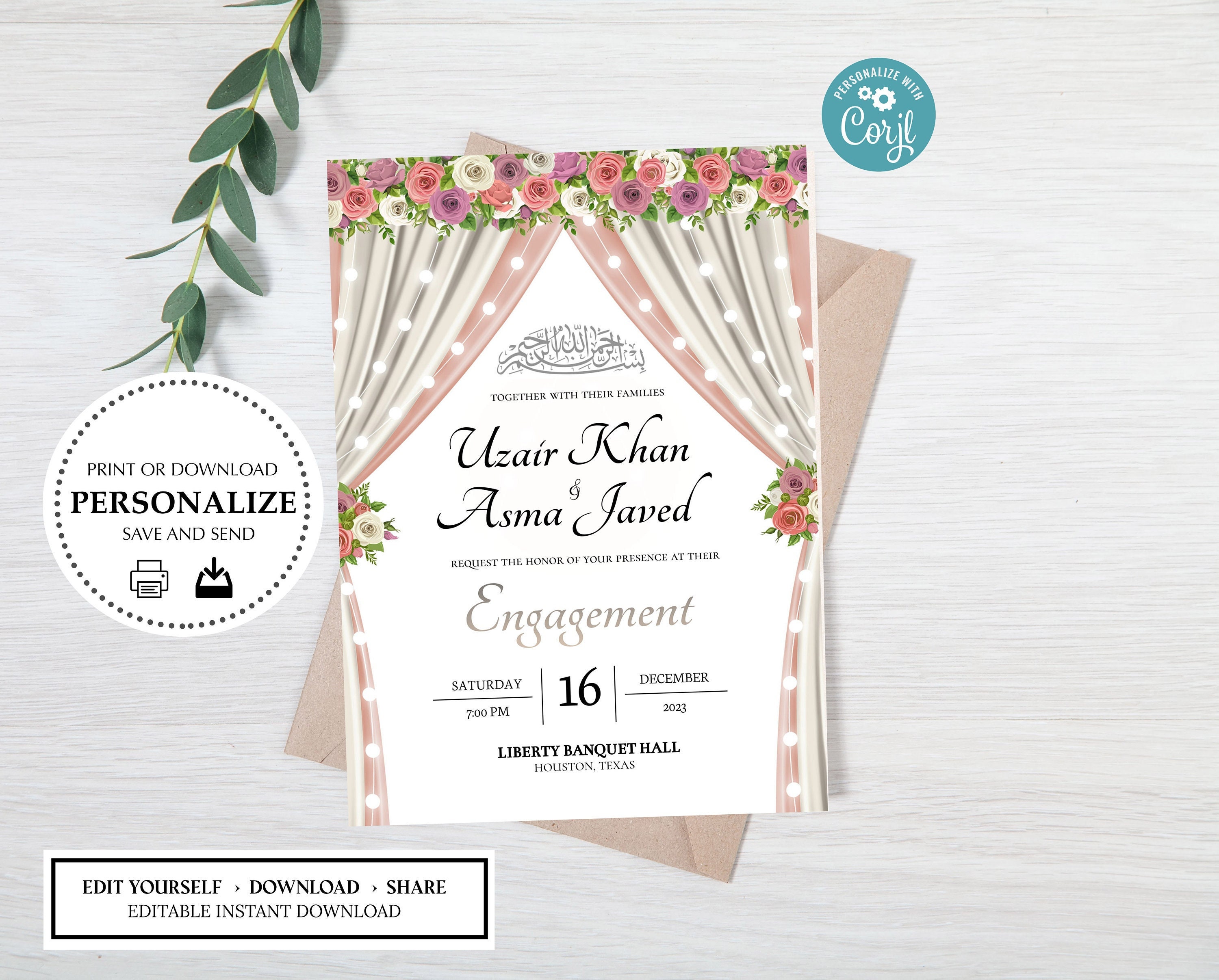 Engagement Mangni Printable Digital Self Edit Invite Invitation ...