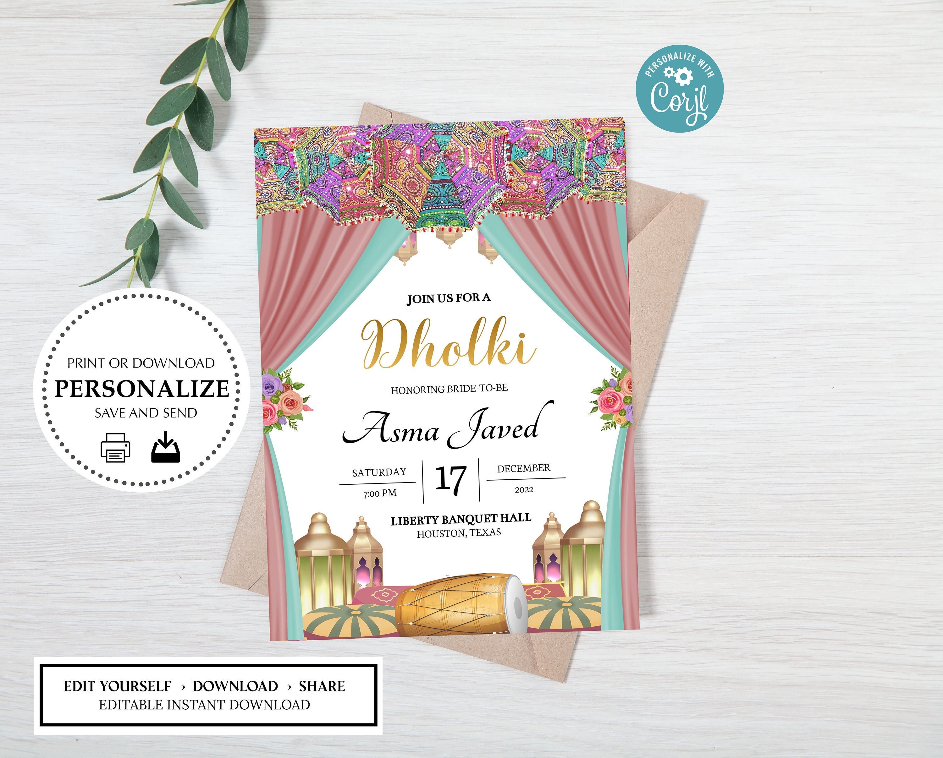 Dholki Mayoun Pastel Umbrella Lantern Dhol Printable Electronic Custom ...