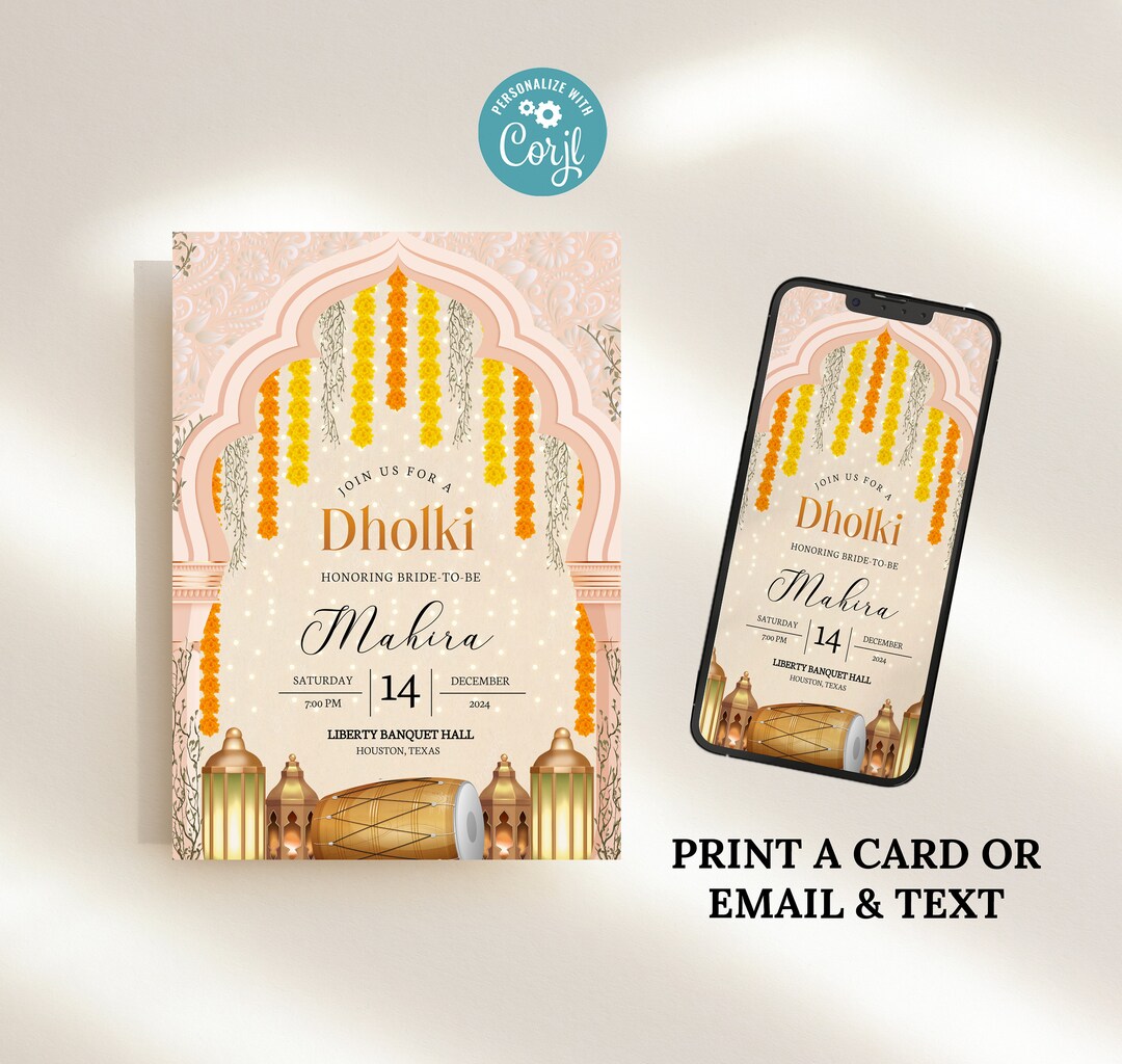 Dholki Mayoun Orange Garland Lantern Dhol Printable Electronic Custom ...