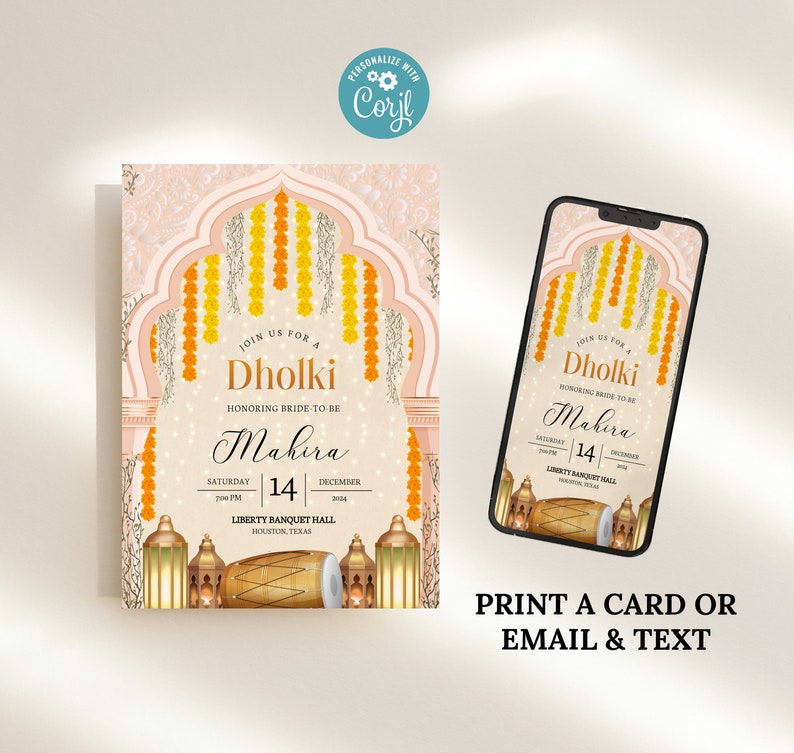 Dholki Mayoun Orange Garland Lantern Dhol Printable Electronic Custom ...
