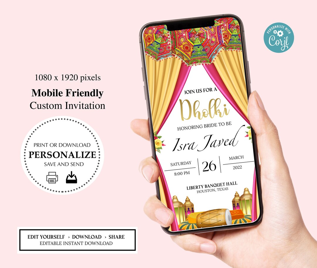 Dholki Invitation Umbrella Lantern Dhol Phone Mobile Electronic Self ...