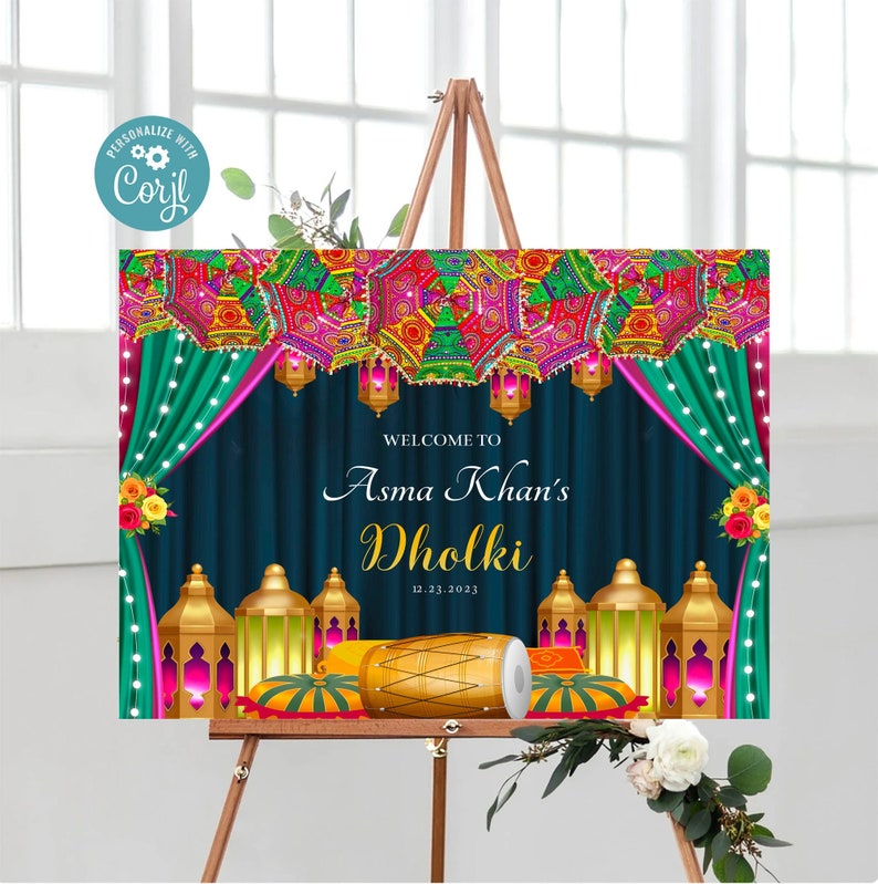 Landcape Mehndi Dholki Green Blue Purple Welcome 18x24 Sign, Instant ...