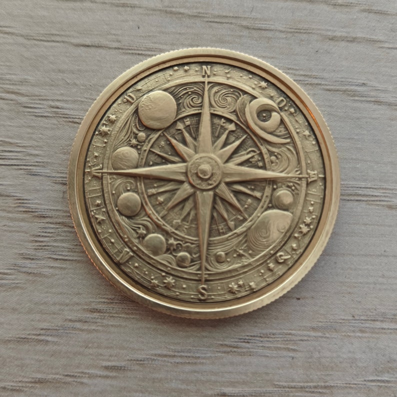 Compass Brass Coin - Etsy