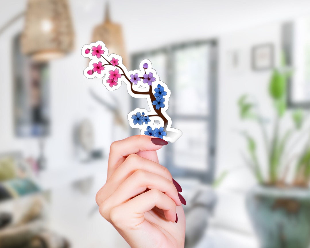 Sakura Bisexual Sticker, Waterproof Bisexual Stickers, Bisexual Pride ...