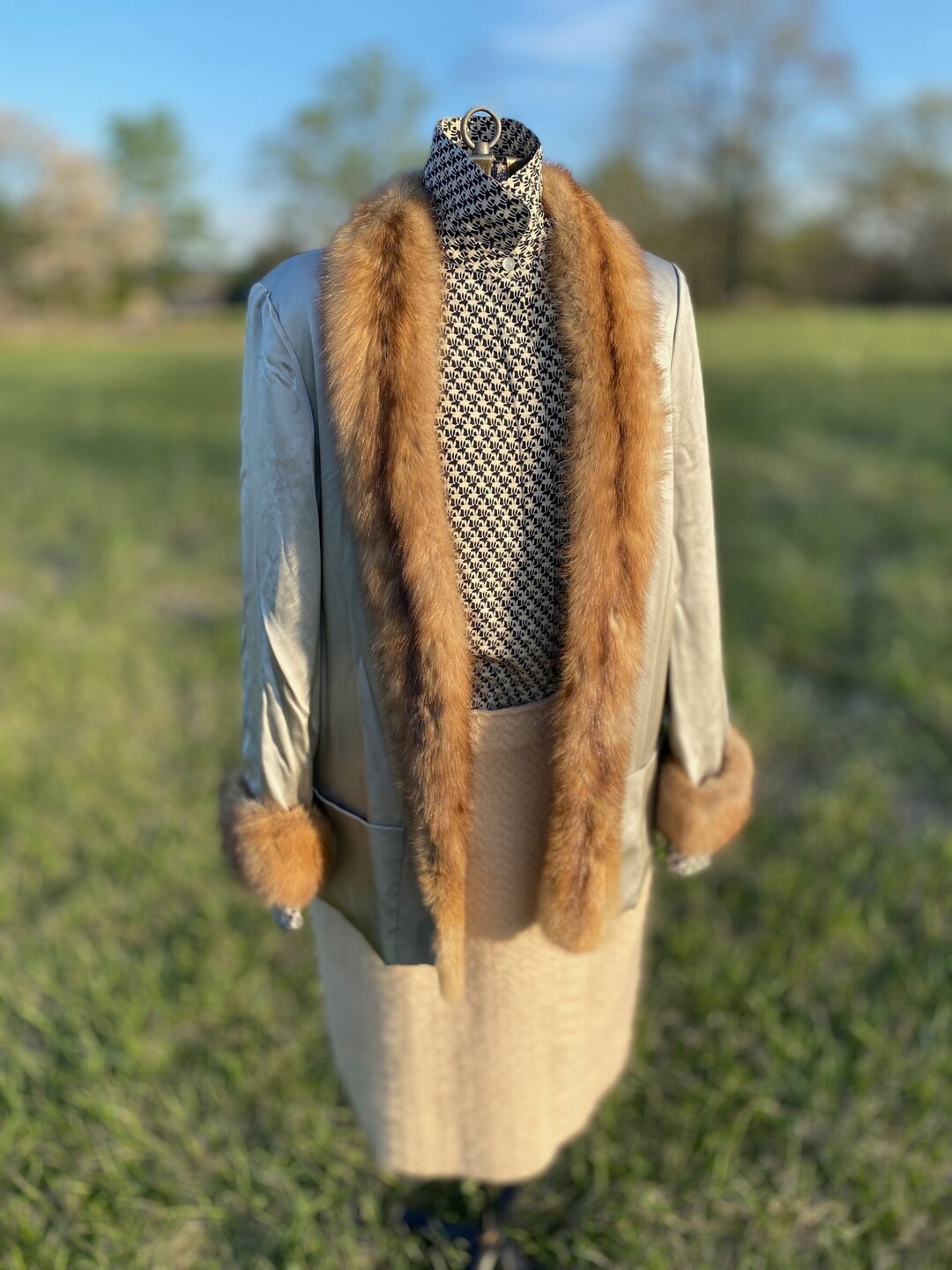 Bill Blass 1970s Silk & Sable Fur Trimmed Coat Vintage Couture - Grey ...