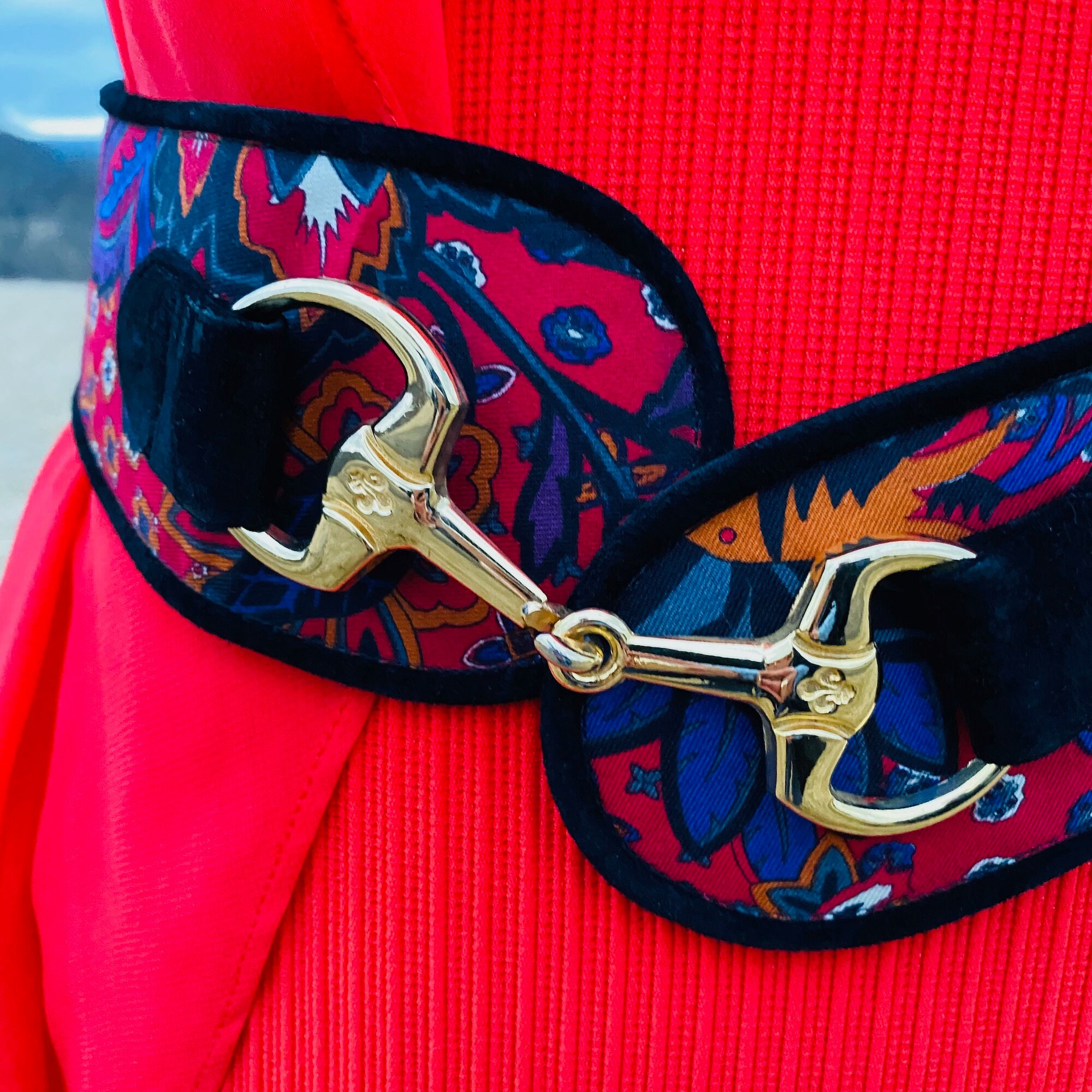 Vintage 1990s Ginnie Johanson Red Gold Statement Belt - Floral Black ...