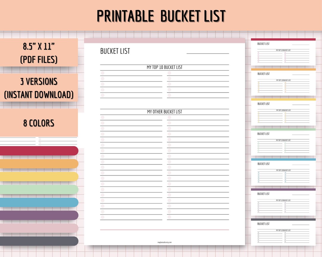 Printable Bucket List Sheets, Goal & Adventure Planner, Personal Goal ...