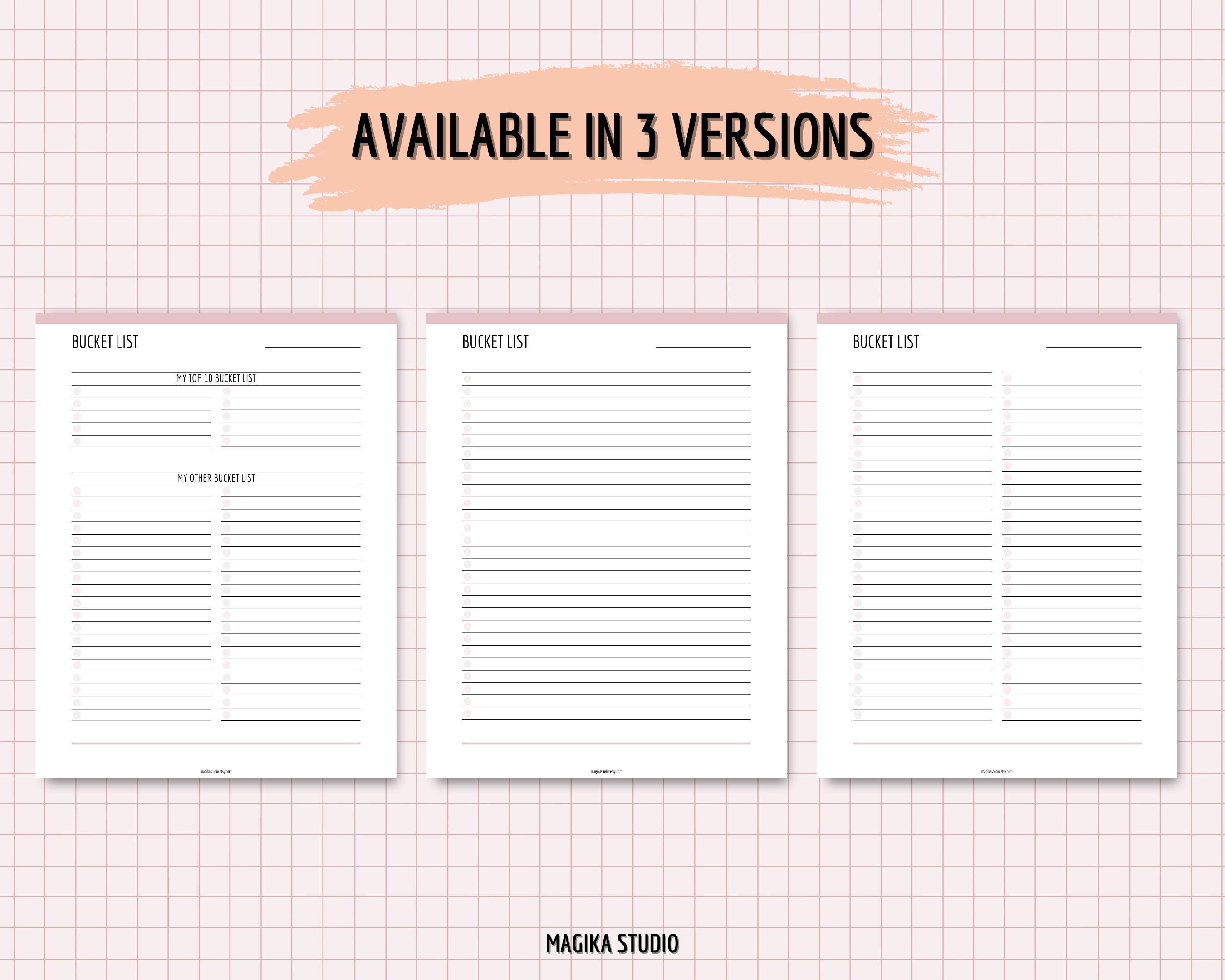 Printable Bucket List Sheets, Goal & Adventure Planner, Personal Goal ...