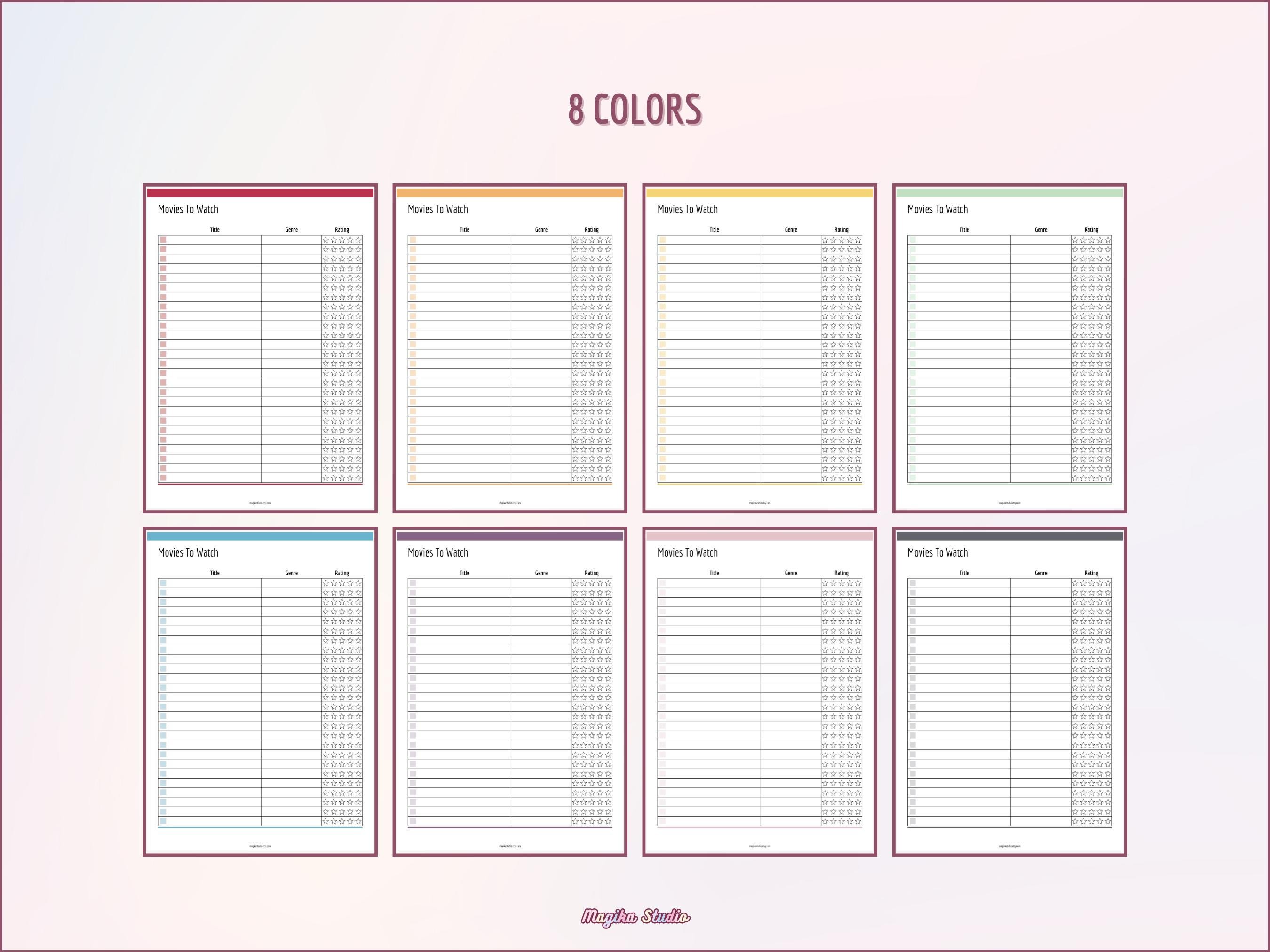 Printable Movie Watchlist, Movie Checklist, Movie Planner, Movie ...